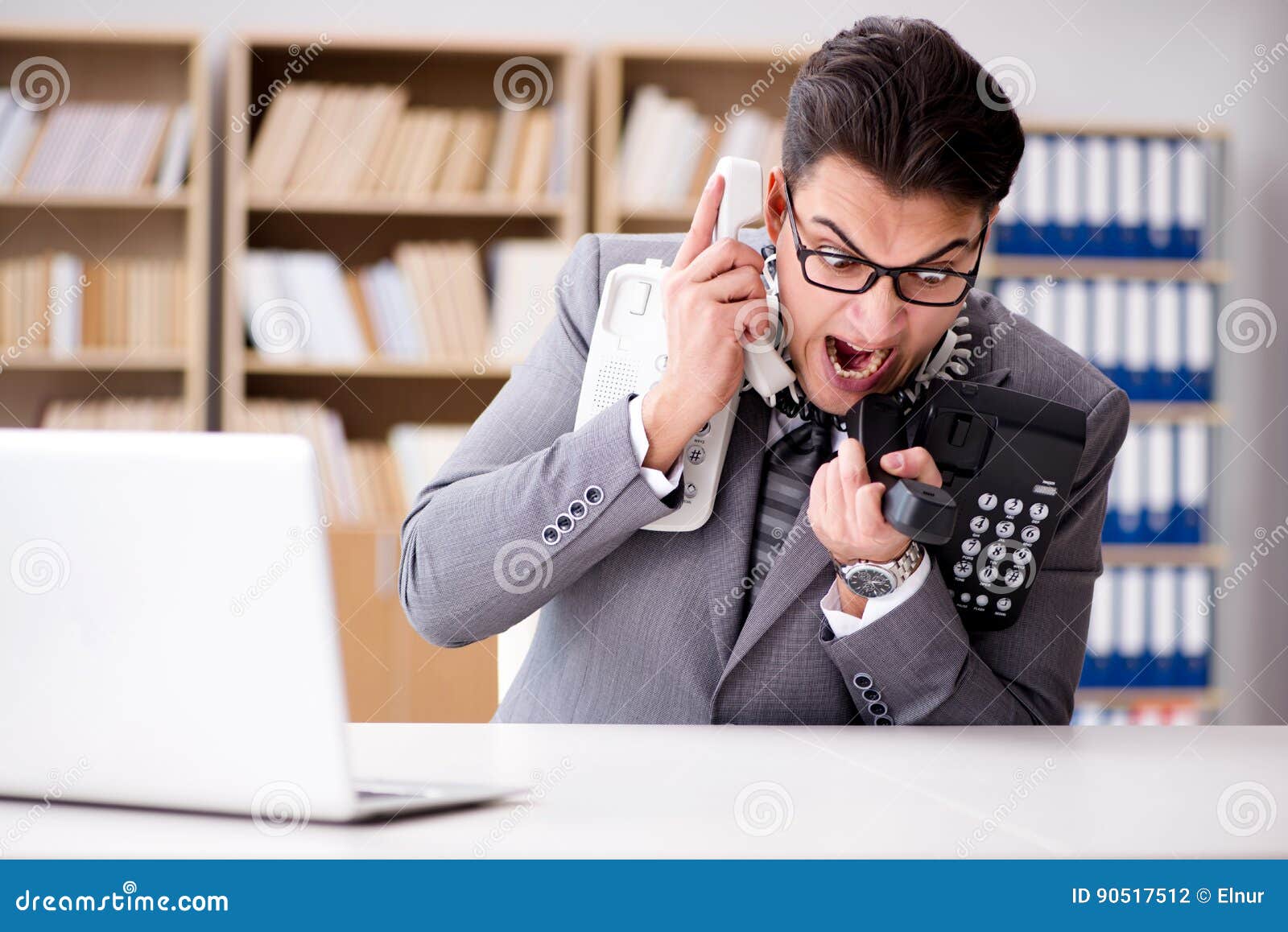 The Angry Helpdesk Operator Yelling in Office Stock Photo - Image of ...