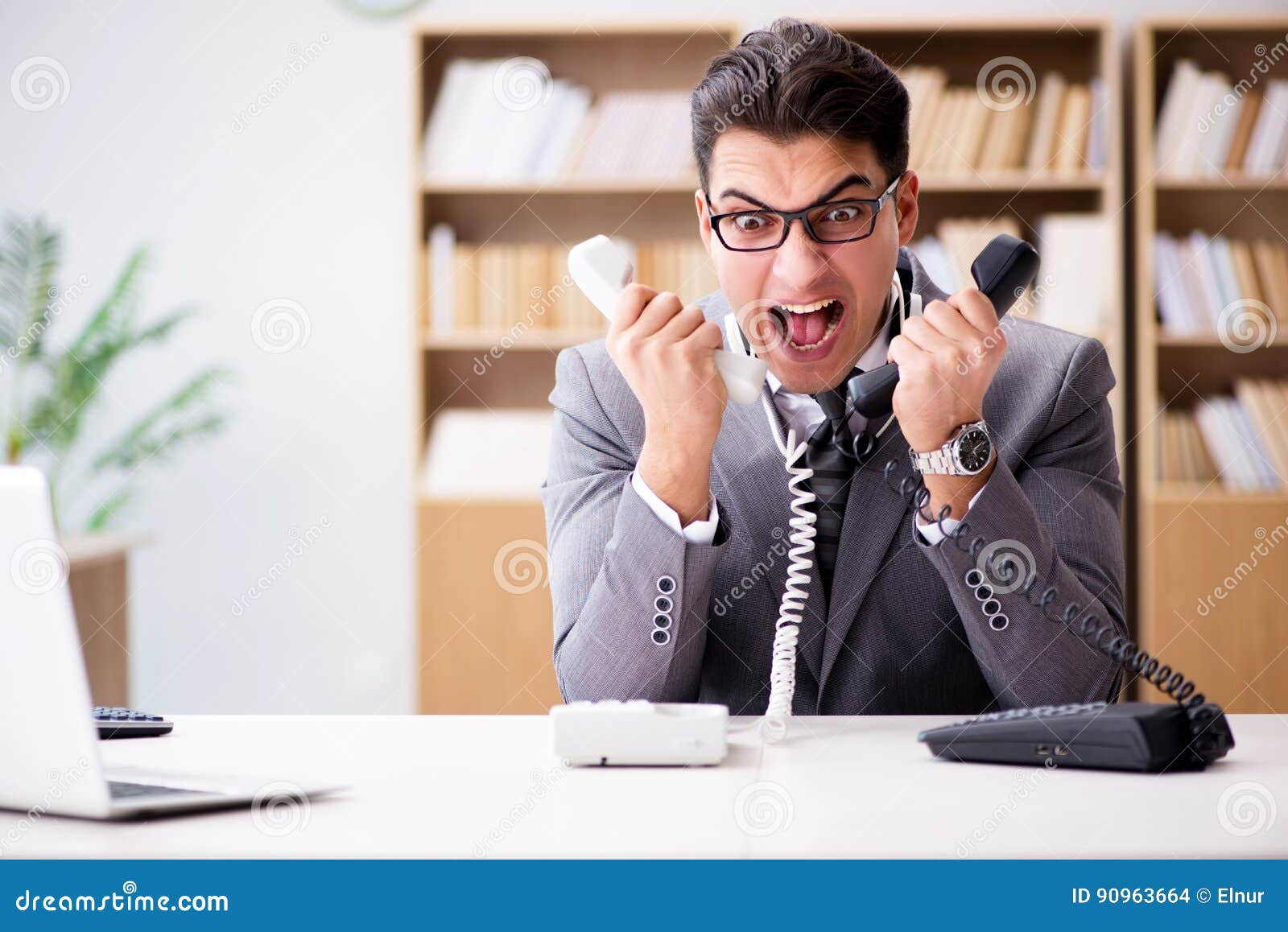 The Angry Helpdesk Operator Yelling in Office Stock Photo - Image of ...