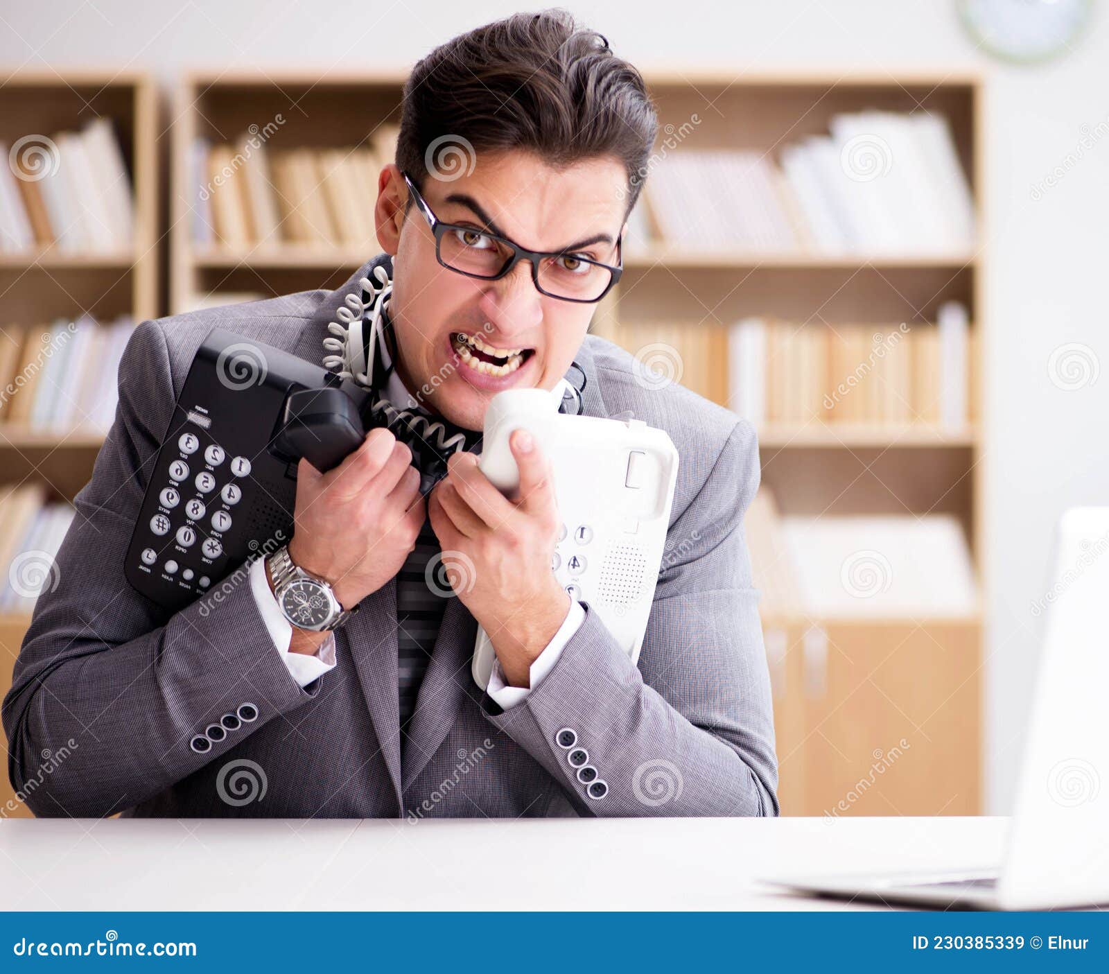 Angry Helpdesk Operator Yelling in Office Stock Image - Image of ...