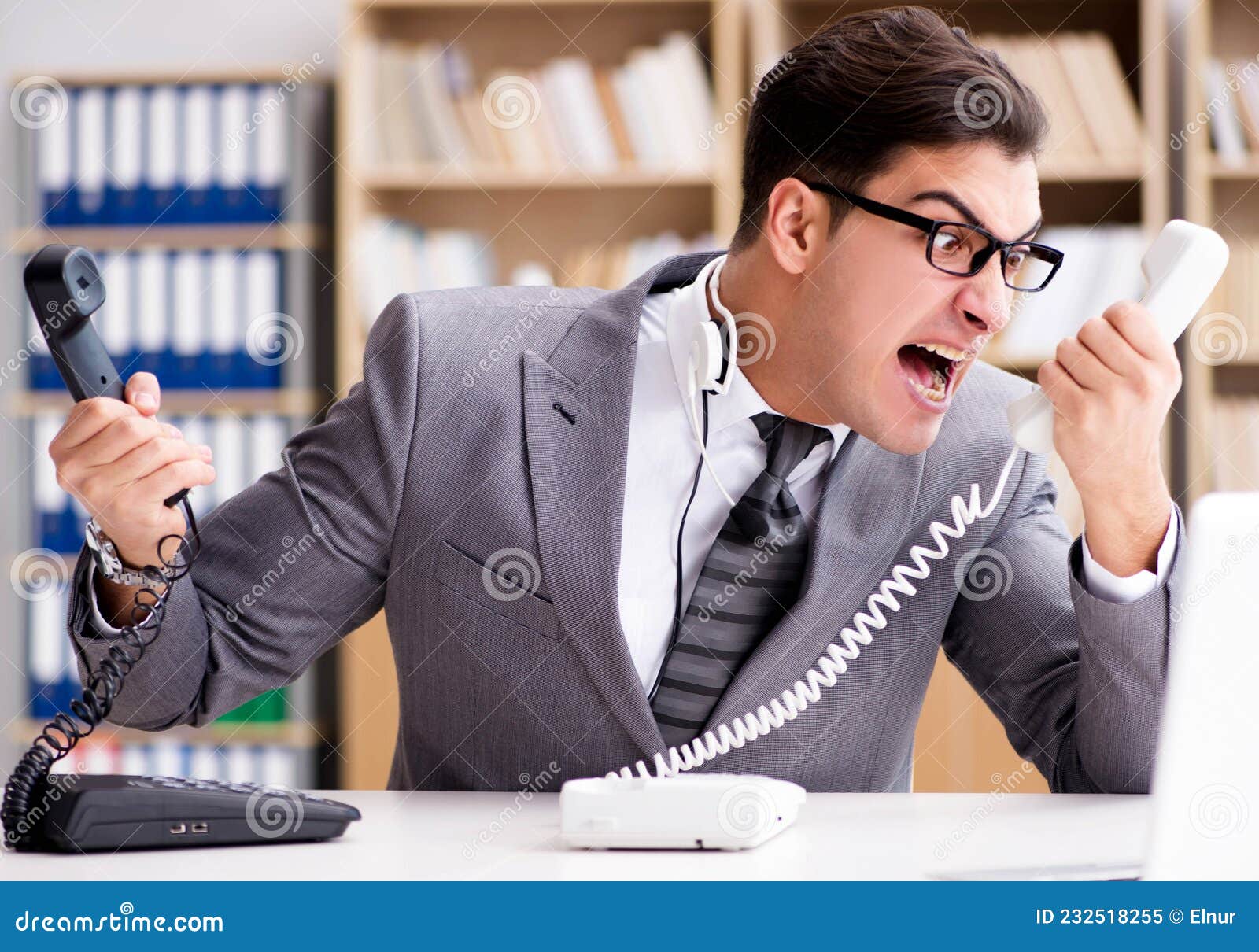 Angry Helpdesk Operator Yelling in Office Stock Image - Image of ...