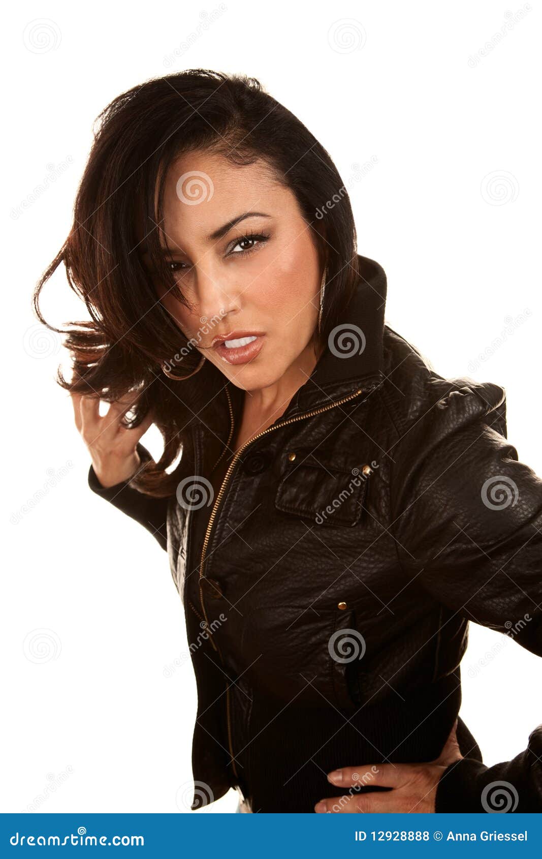 Angry Hispanic Woman stock photo. Image of jeans, leather - 12928888