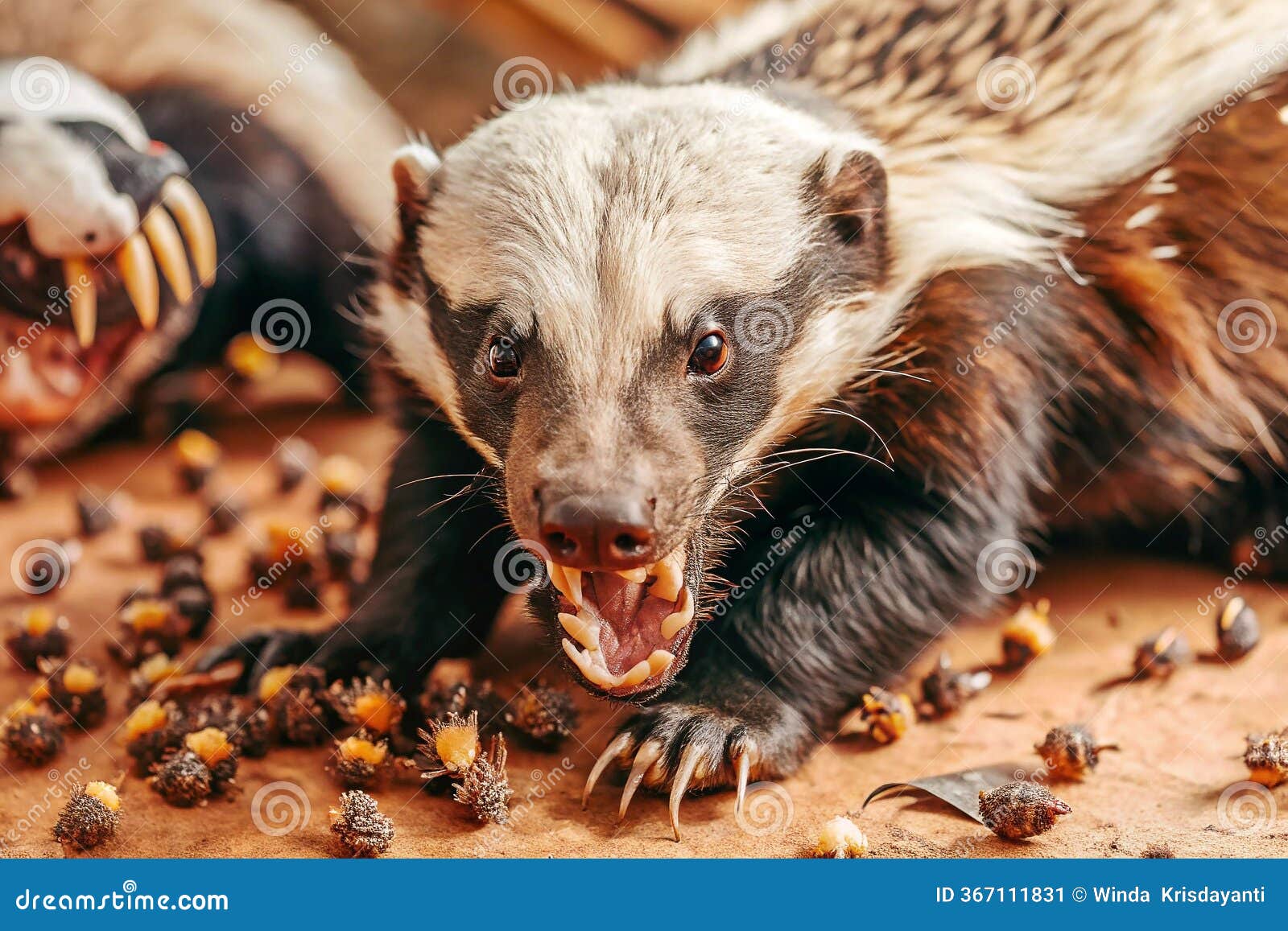 Angry Honey Badger Cub In African Savanna, Stock Photo | CartoonDealer ...