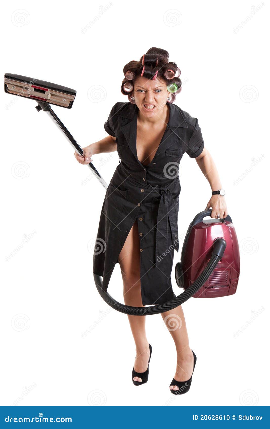 Angry Housewife with a Vacuum Cleaner Stock Photo - Image of appliance ...