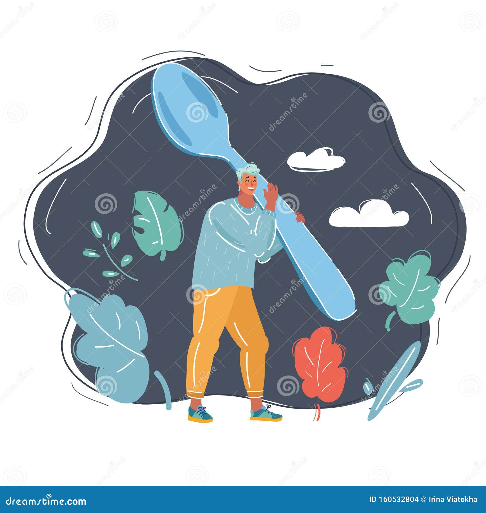 Angry Hungry Man with Spoon Stock Vector - Illustration of sketch ...