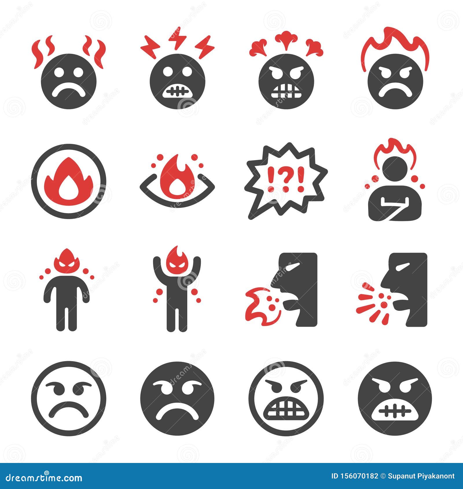 Angry icon set stock vector. Illustration of head, furious - 156070182
