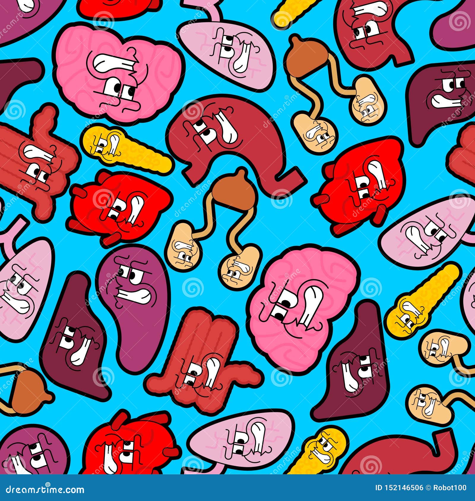 Angry Internal Organs Pattern Seamless. Evil Anatomy Background Stock ...