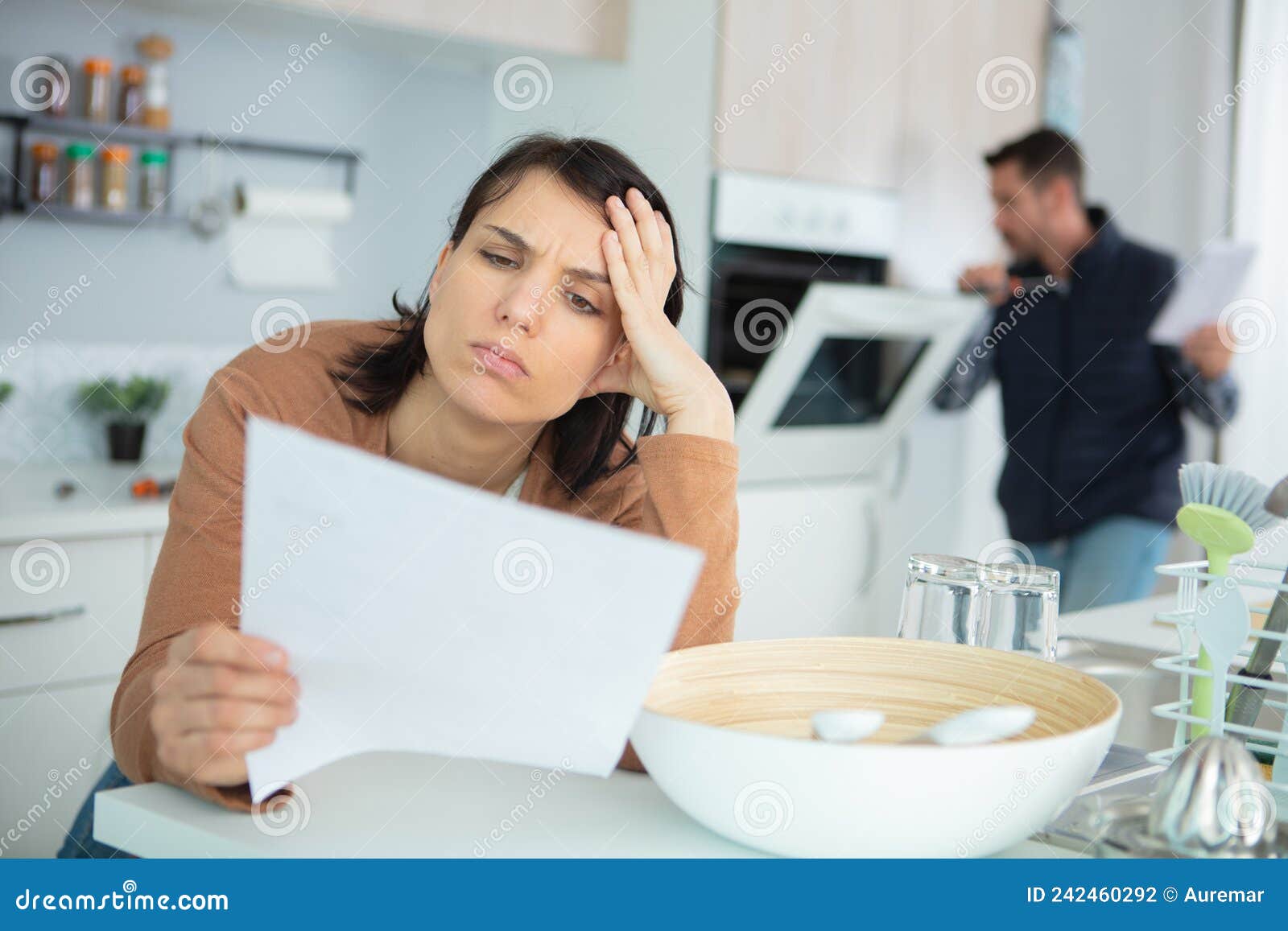Angry Irritated Young Woman Looking at Utility Bill Stock Photo - Image ...