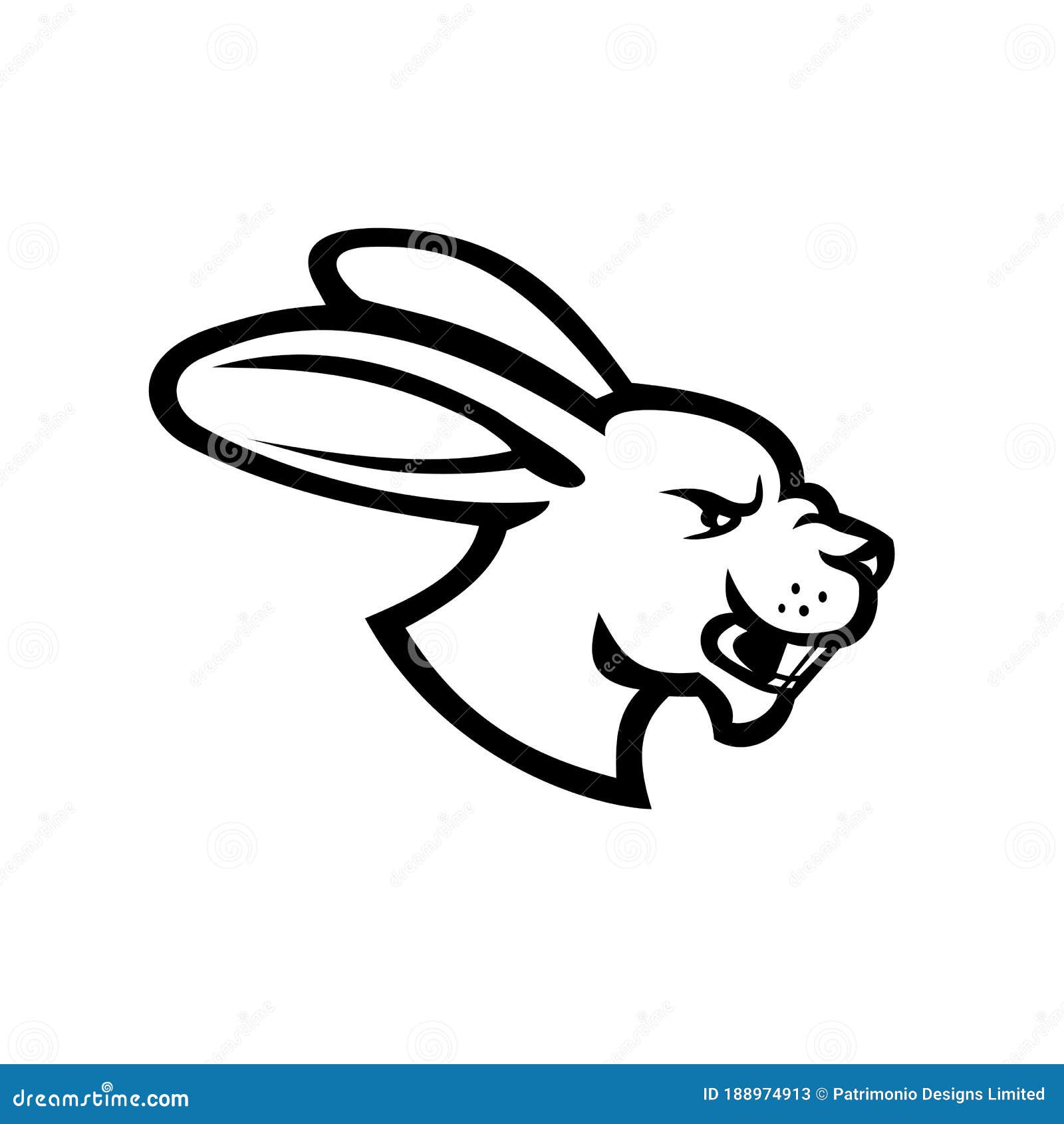 Angry Jackrabbit Hare Rabbit Head Side View Mascot Black and White ...