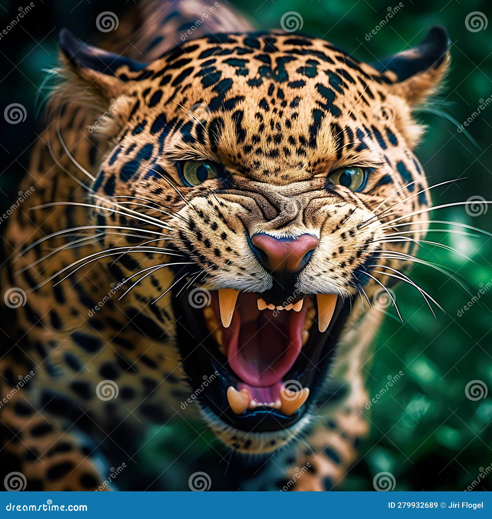 Angry Jaguar in Forest - Front View - AI Generated Stock Illustration ...