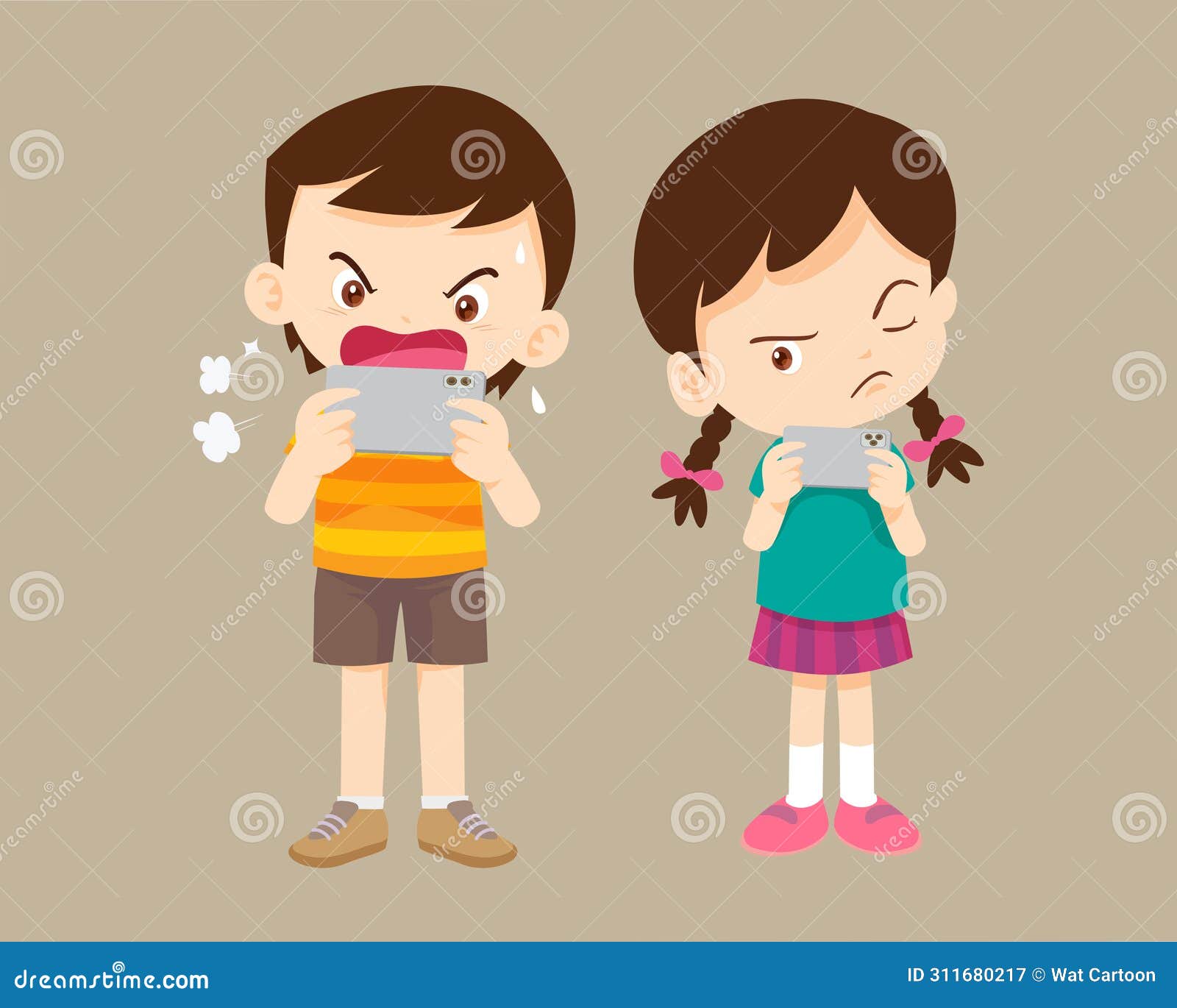 Angry Kid Addicted Mobile Phone Stock Vector - Illustration of girl ...