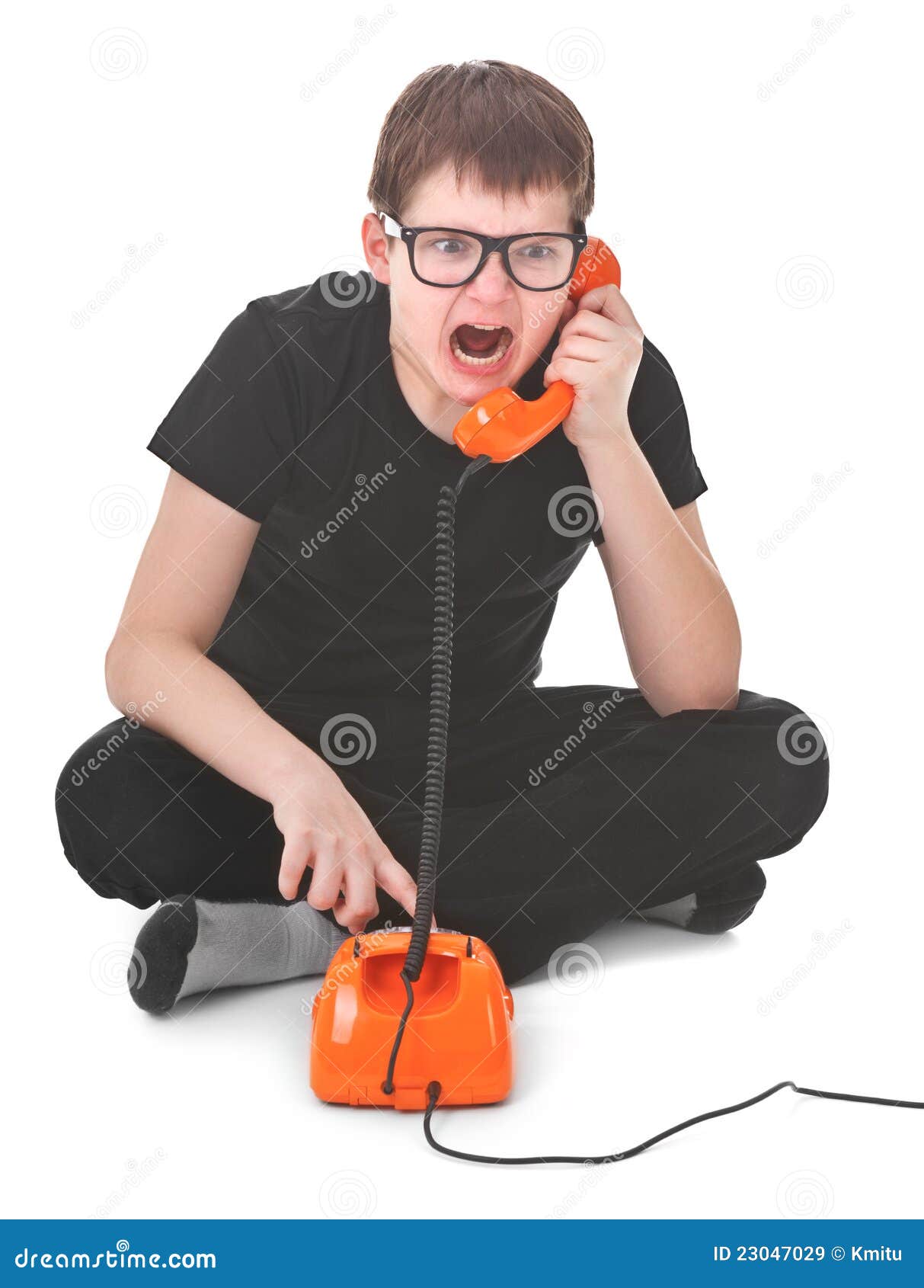 Angry Kid Screams into the Telephone Stock Image - Image of ...