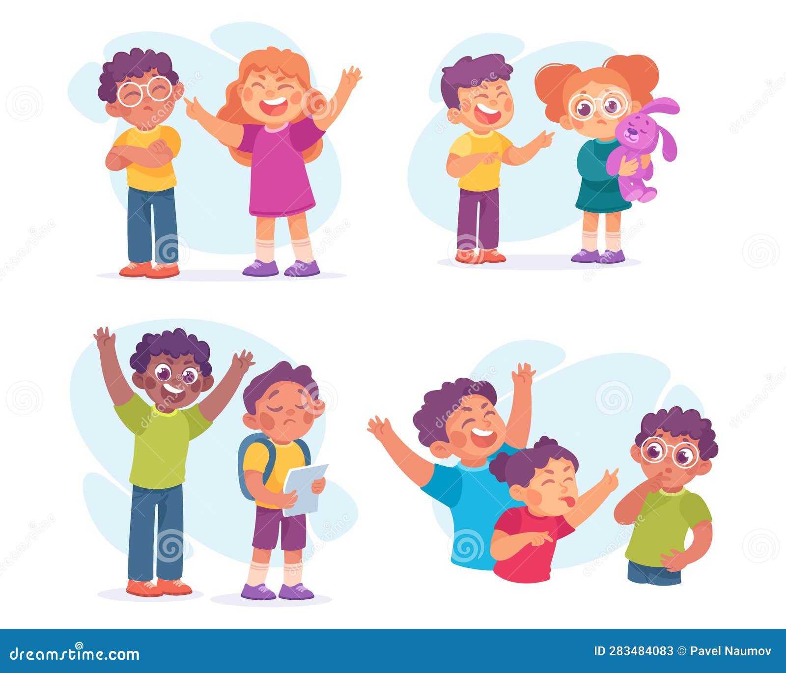 Angry Kids Bullying and Abusing the Weak Agemate Teasing and Laughing ...