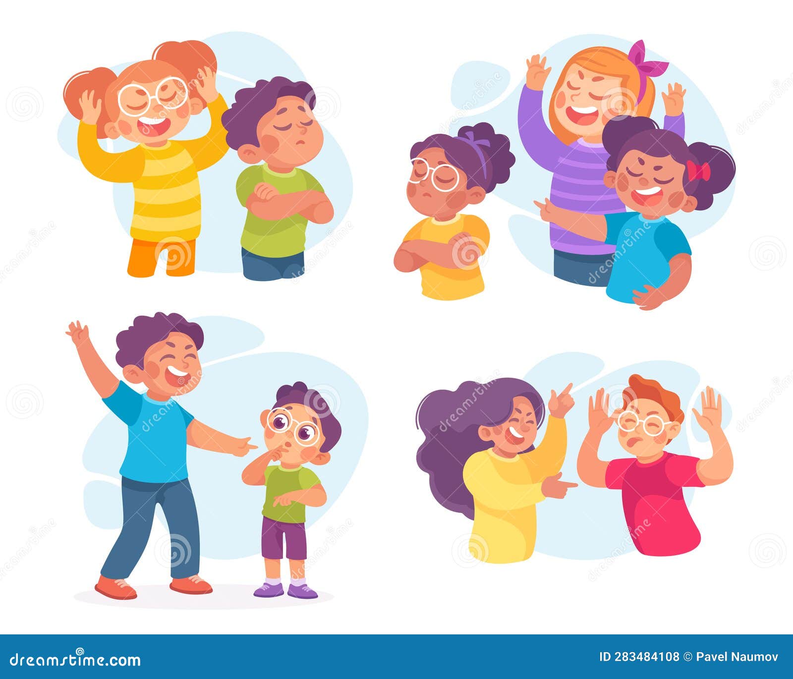 Angry Kids Bullying And Abusing The Weak Agemate Teasing And Laughing ...