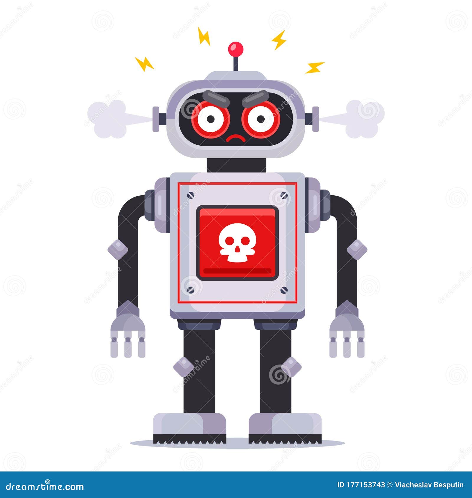 Angry Killer Robot on a White Background Stock Illustration ...