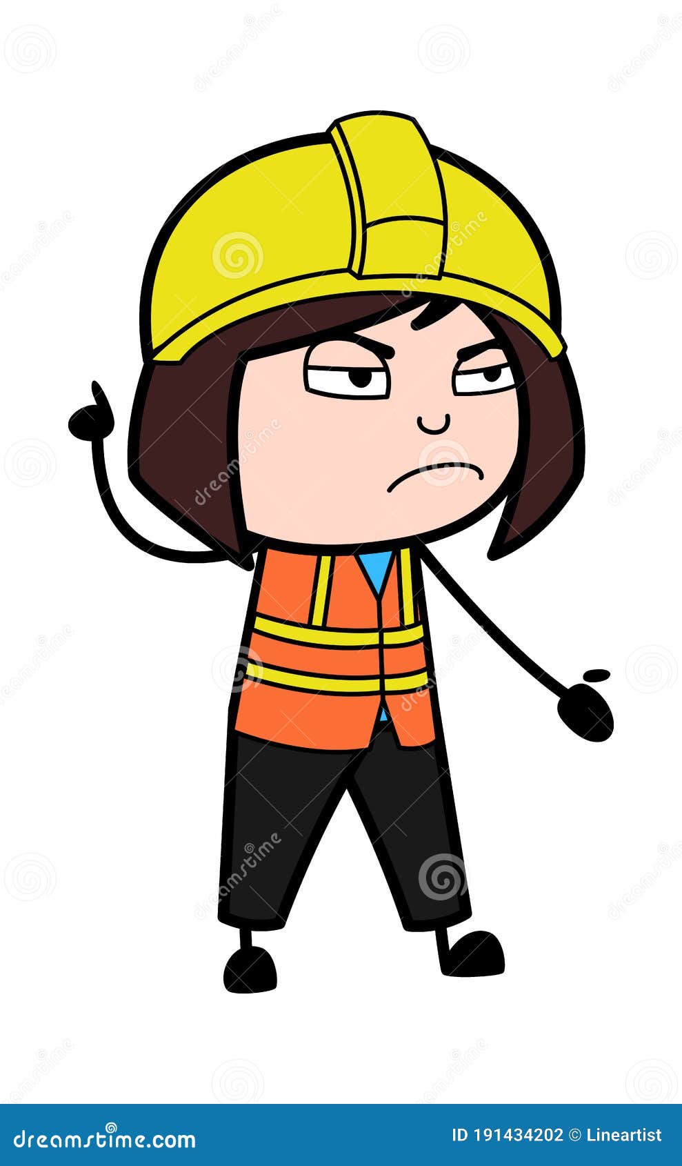 Angry Lady Engineer Cartoon with One Hand Raised Stock Illustration ...