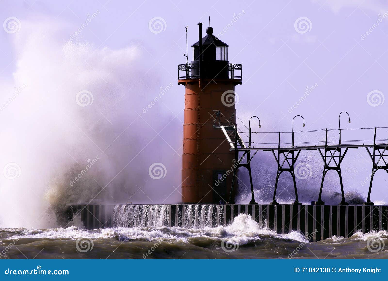 An Angry Lake Michigan and Lighthouse Stock Photo - Image of lake ...