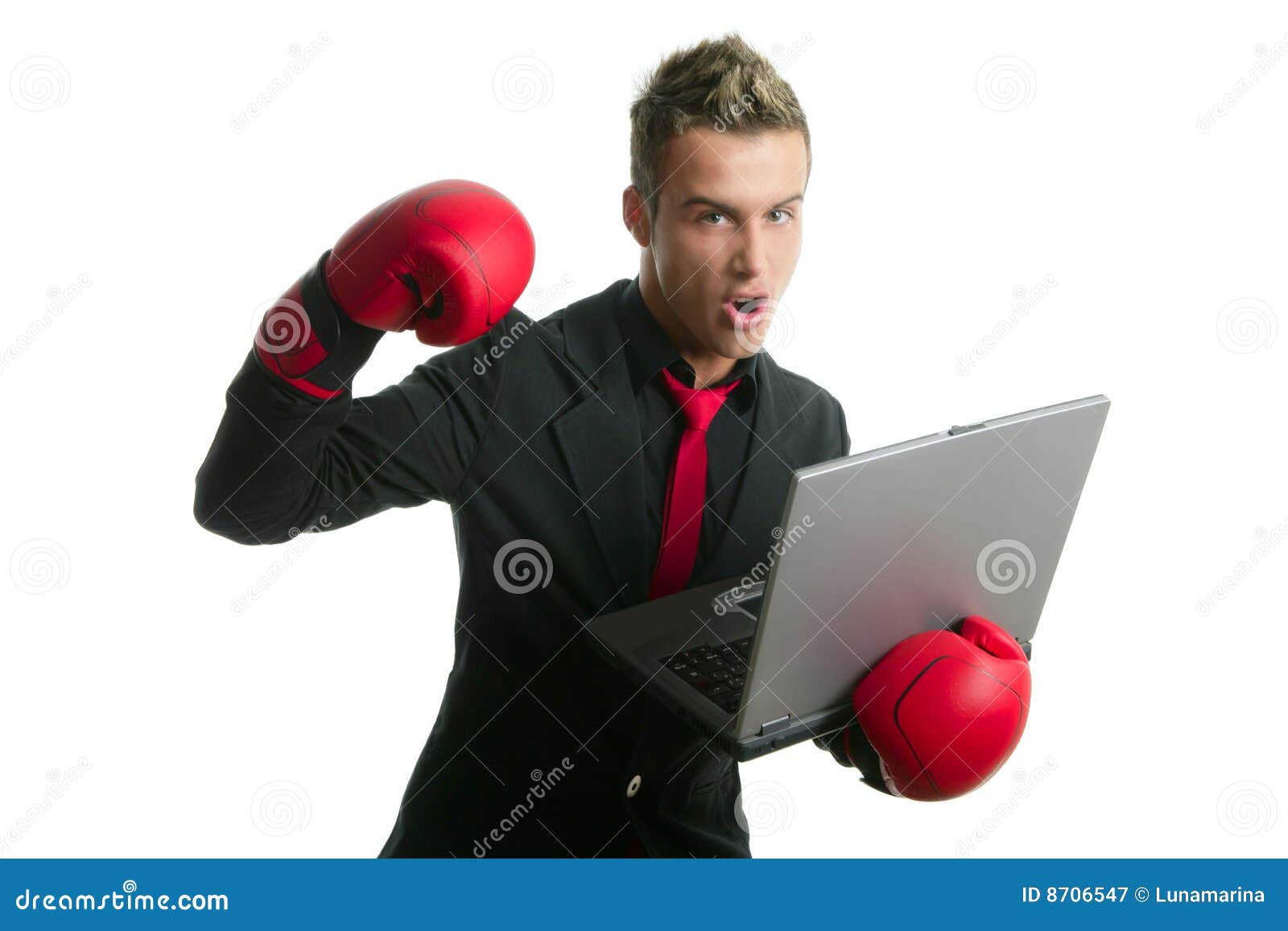 Angry with Laptop Computer Young Boxer Businessman Stock Image - Image ...