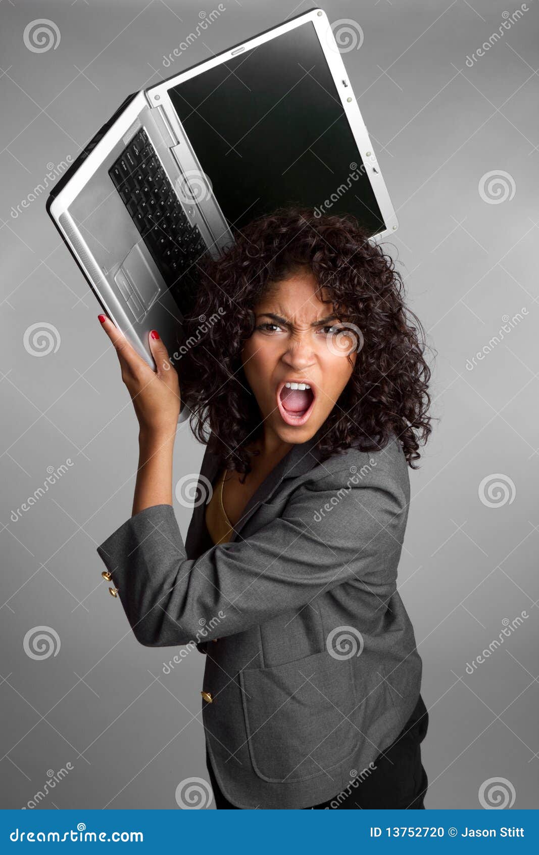 Angry Laptop Woman stock photo. Image of curly, computer - 13752720