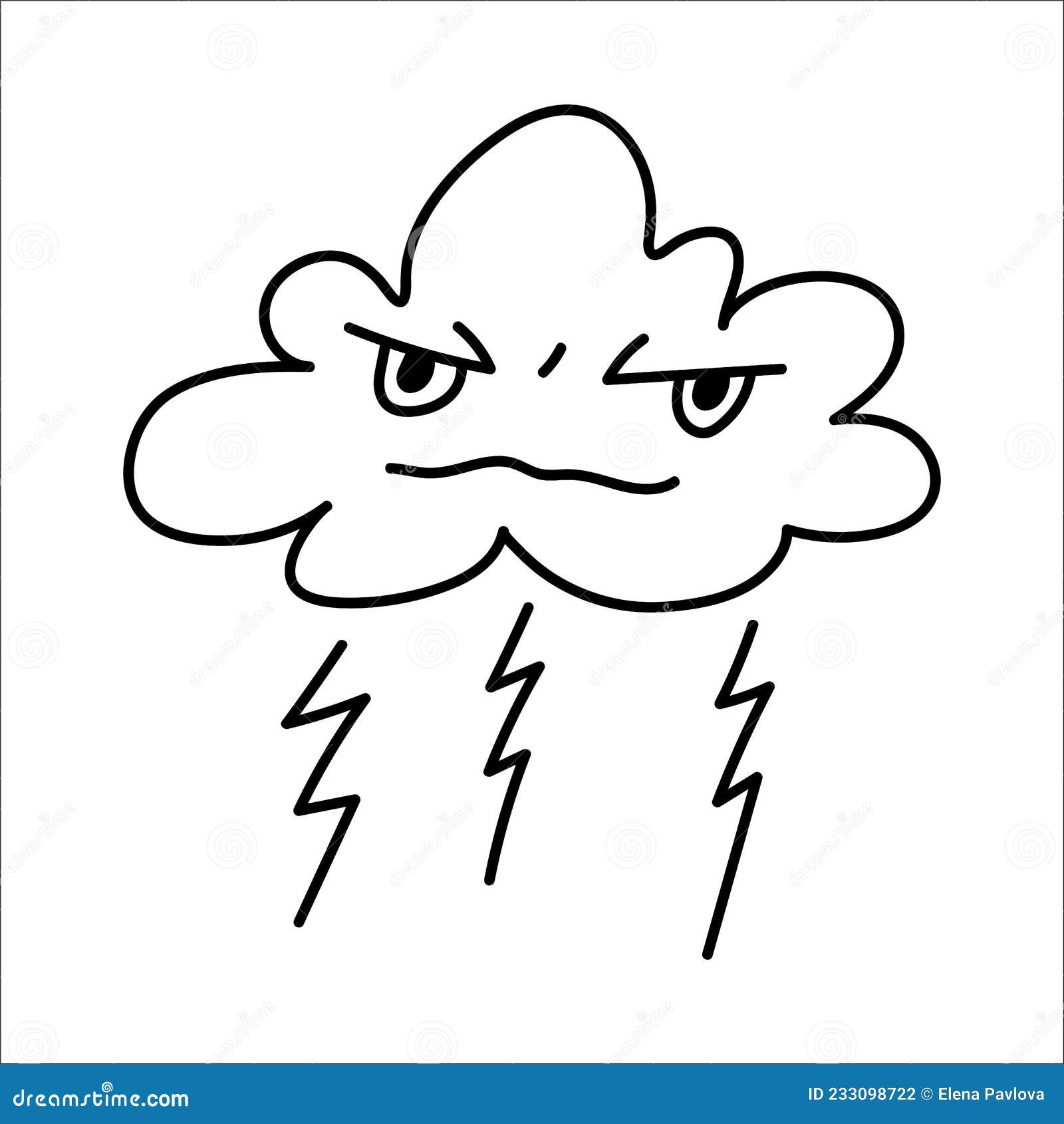 Angry Lightning Cloud Doodle Vector Illustration. Hand Drawing ...