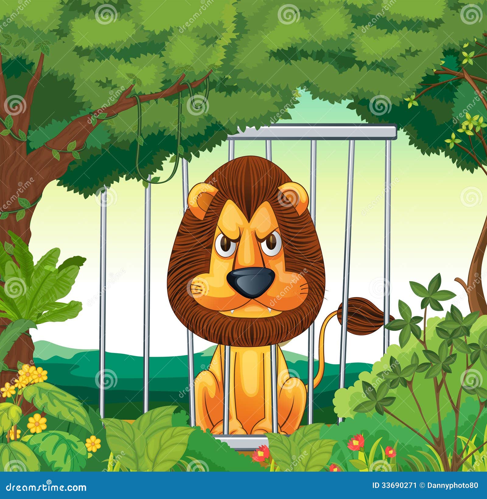 An Angry Lion Inside a Cage Stock Illustration - Illustration of garden ...