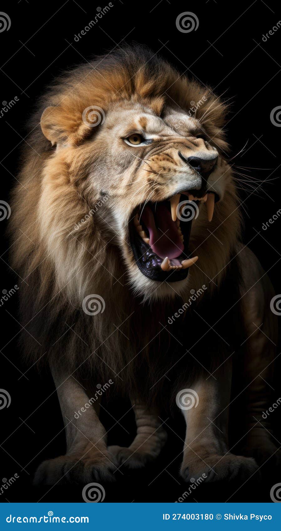 The Angry Lion Roaring on Black Background Generative AI Stock ...