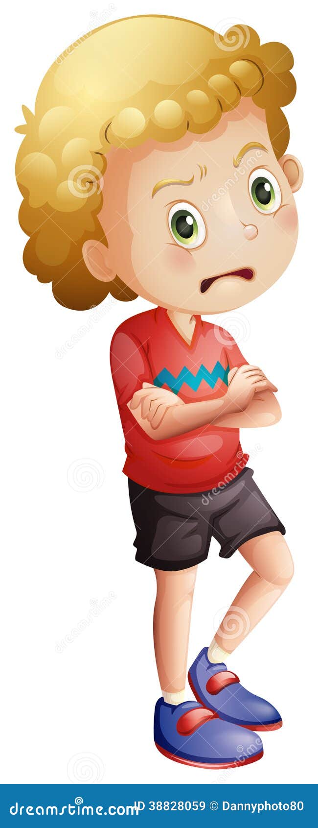 Angry Little Cute Boy With Blowing From Ears, Vector Cartoon Ill ...