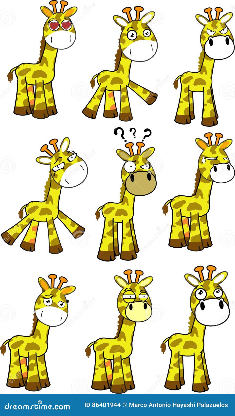 Angry Little Giraffe Cartoon Expression Set Stock Vector - Illustration ...