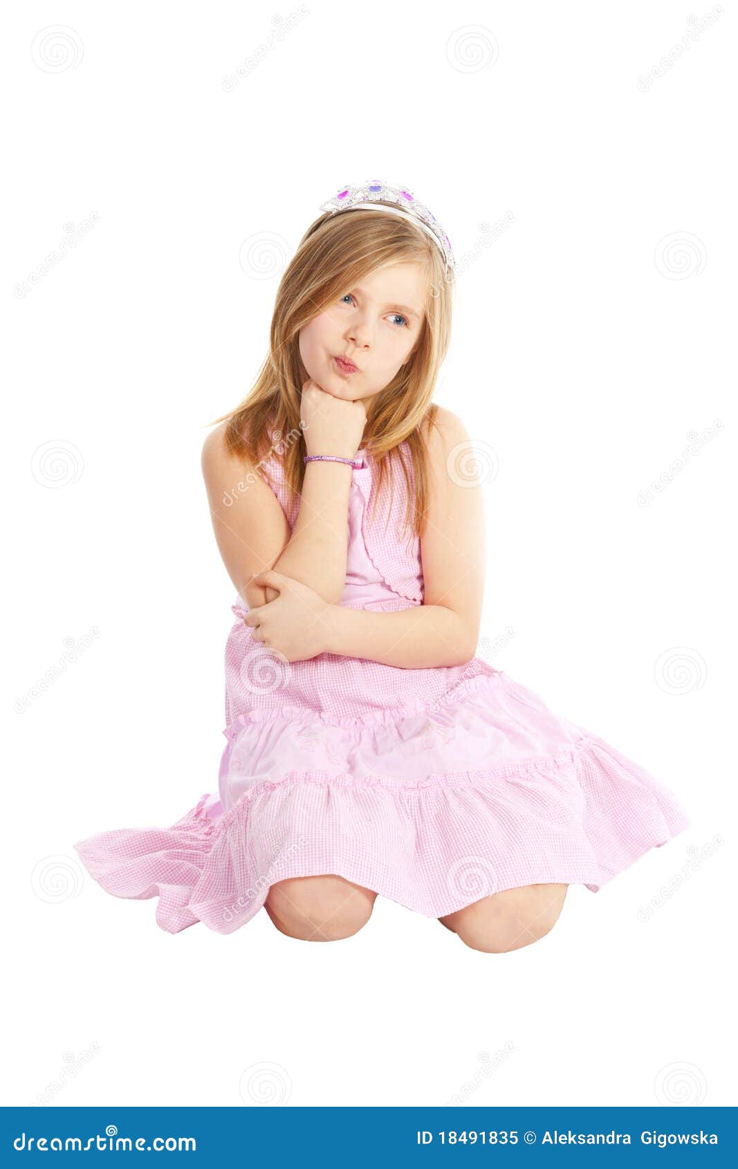 Angry Little Princess Sitting Over White Stock Image - Image of ...