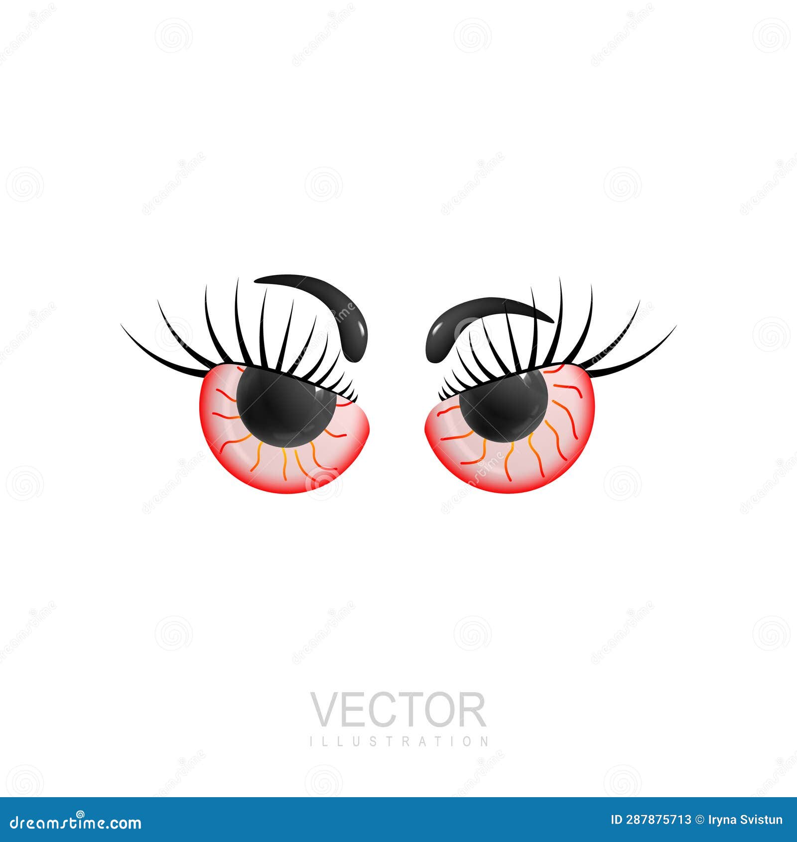 The Angry Look of the Girl. Evil Red Eyes of a Girl with Eyelashes and ...