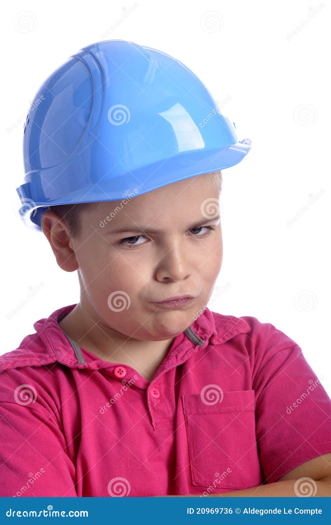 Angry Looking Boy with Blue Protection Helmet Stock Photo - Image of ...