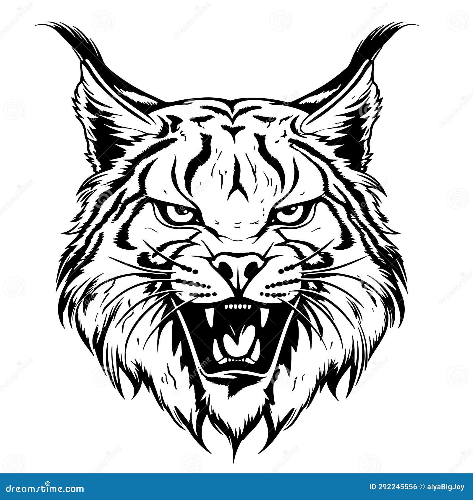 Angry Lynx Head Silhouette Vector Design For Tattoo Ideas And Coloring ...