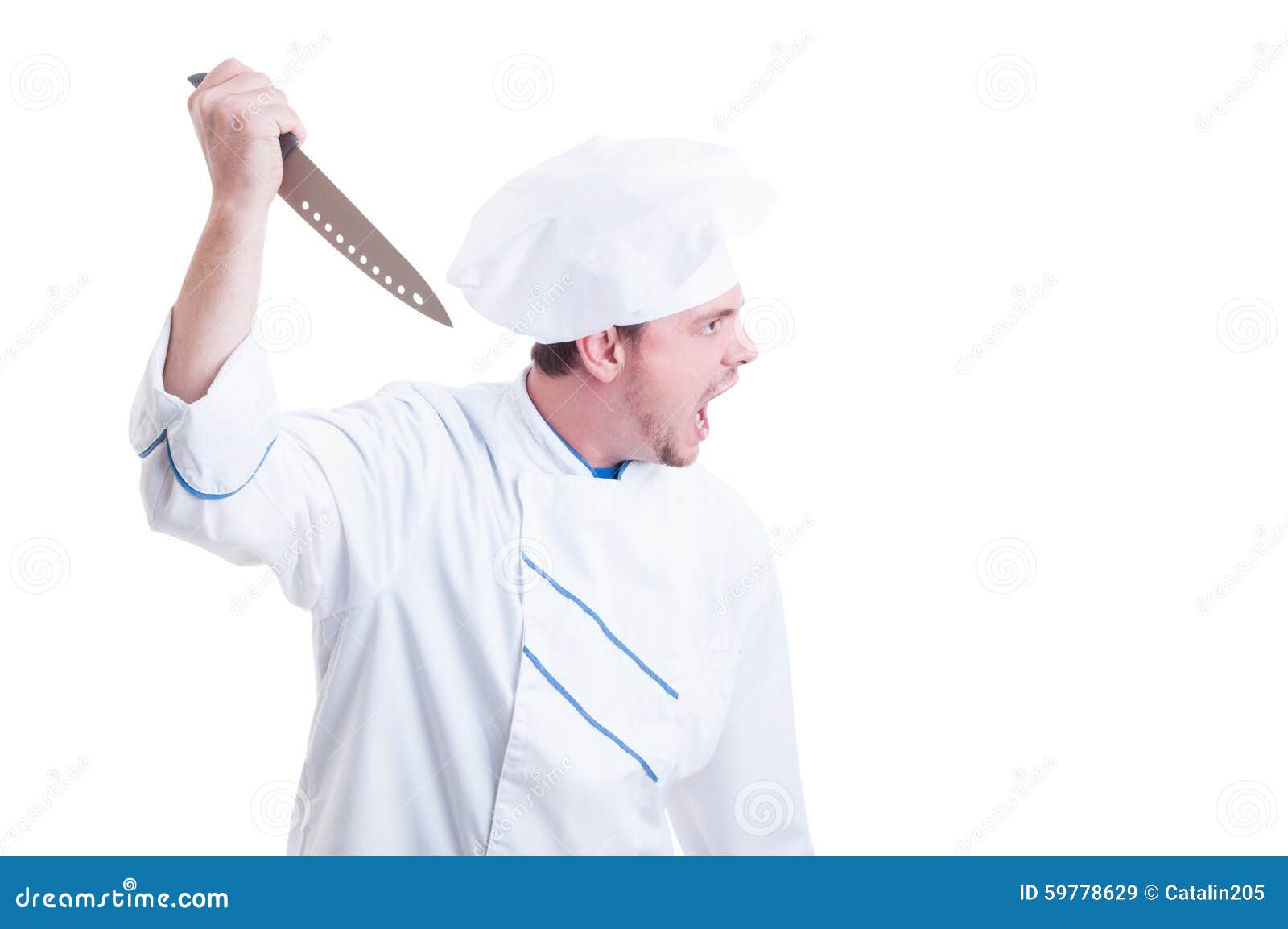 Angry Mad Chef Holding a Big Knife and Shouting Stock Image - Image of ...