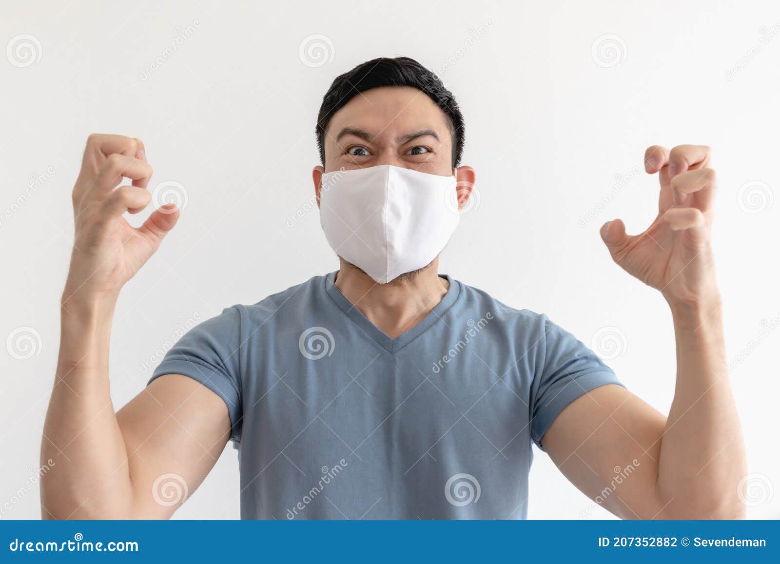 Angry and Mad Man in Face Mask on Isolated White Background. Stock ...
