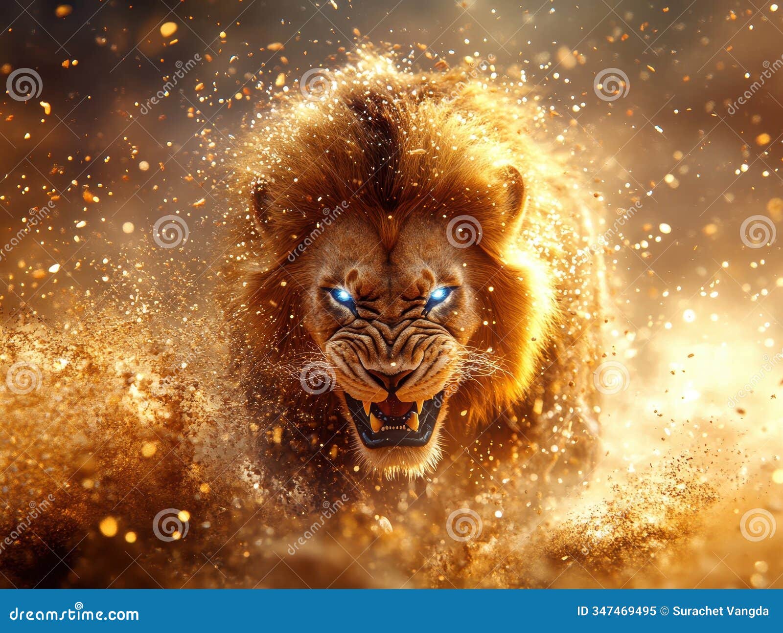 Angry Male Lion in Front View with Dramatic Lighting Stock Illustration ...