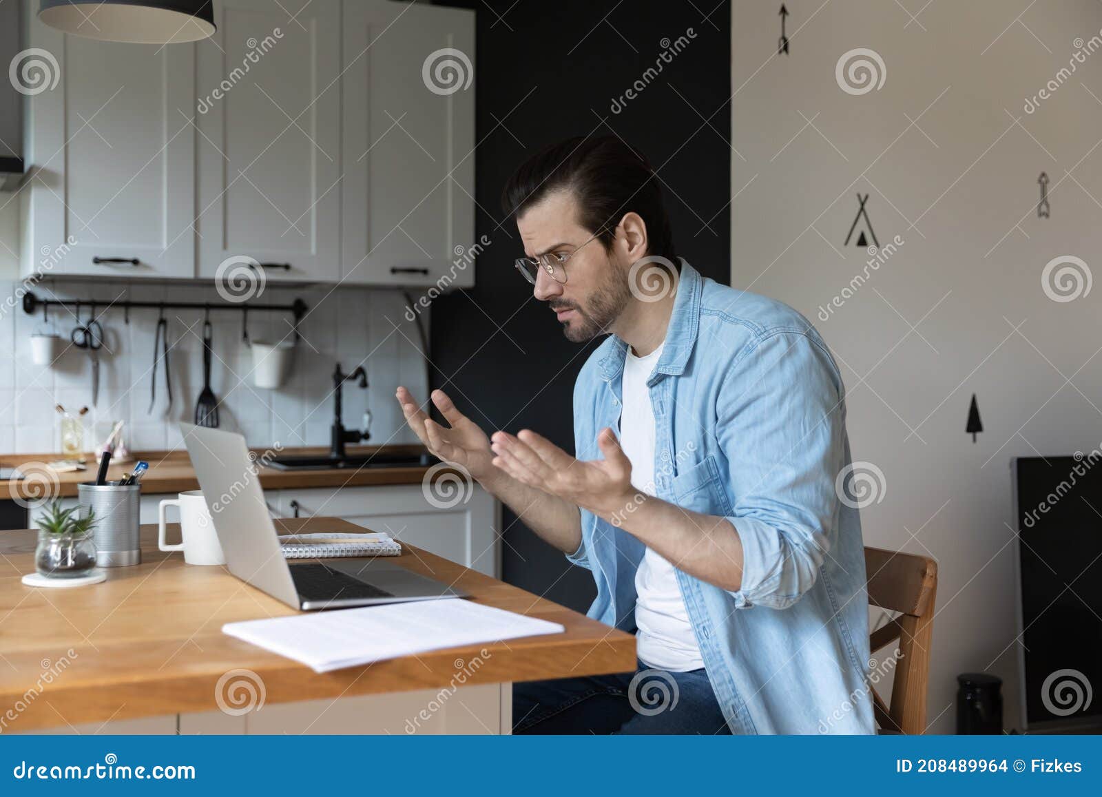 Angry Male Working from Home Losing Data at Pc Crash Stock Photo ...