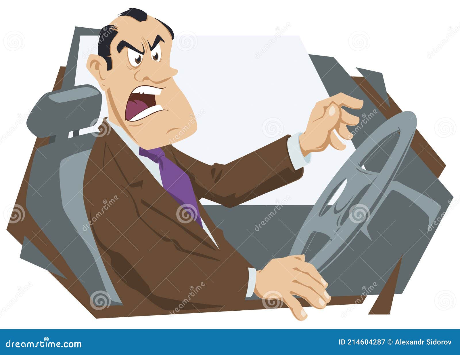 Angry Man in Auto. Annoyed Driver Driving Car. Illustration for ...