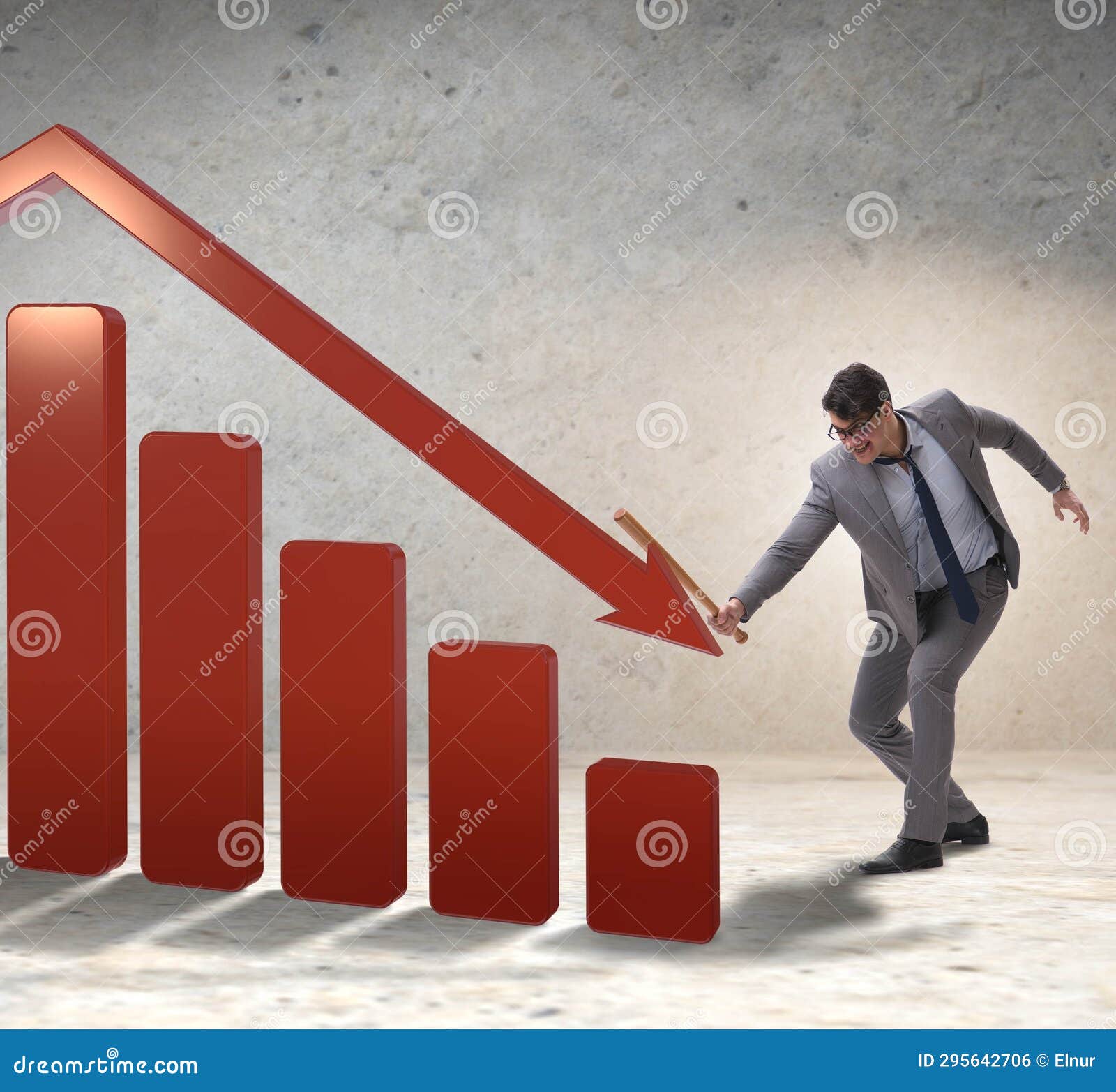 Angry Man with Baseball Bat Hitting Downward Chart Stock Photo - Image ...