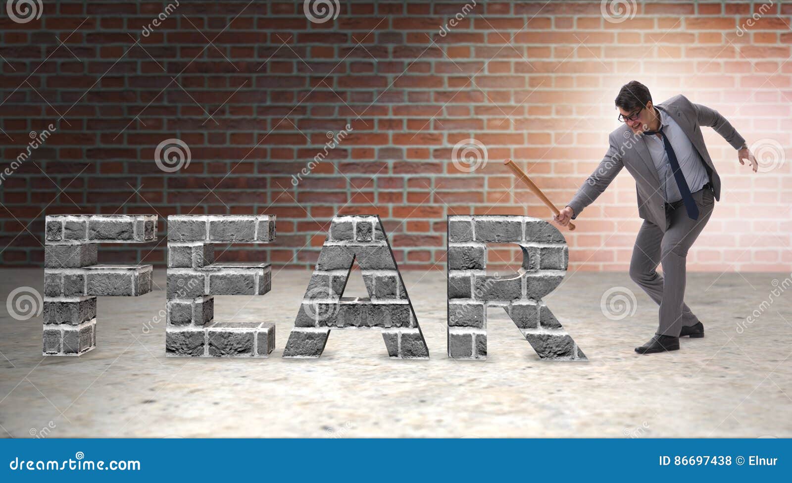 The Angry Man with Baseball Bat Hitting Fear Word Stock Photo - Image ...