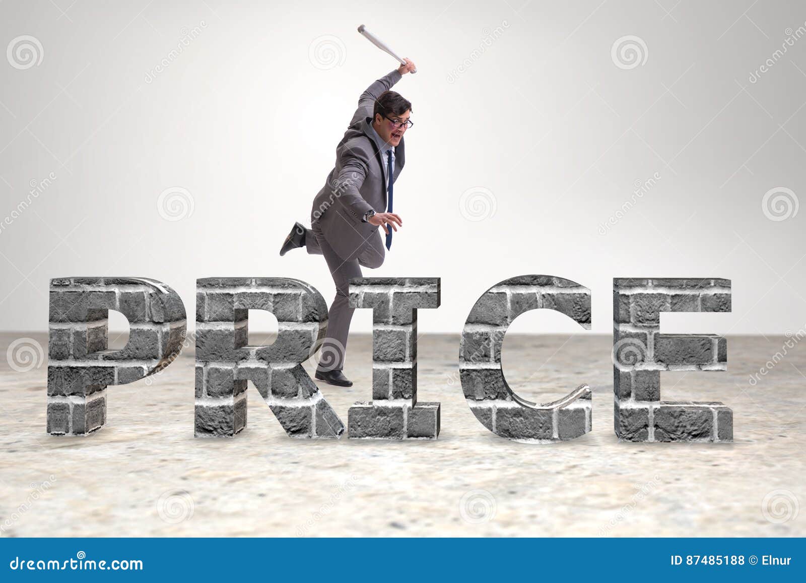 The Angry Man with Baseball Bat Hitting Price Word Stock Photo - Image ...