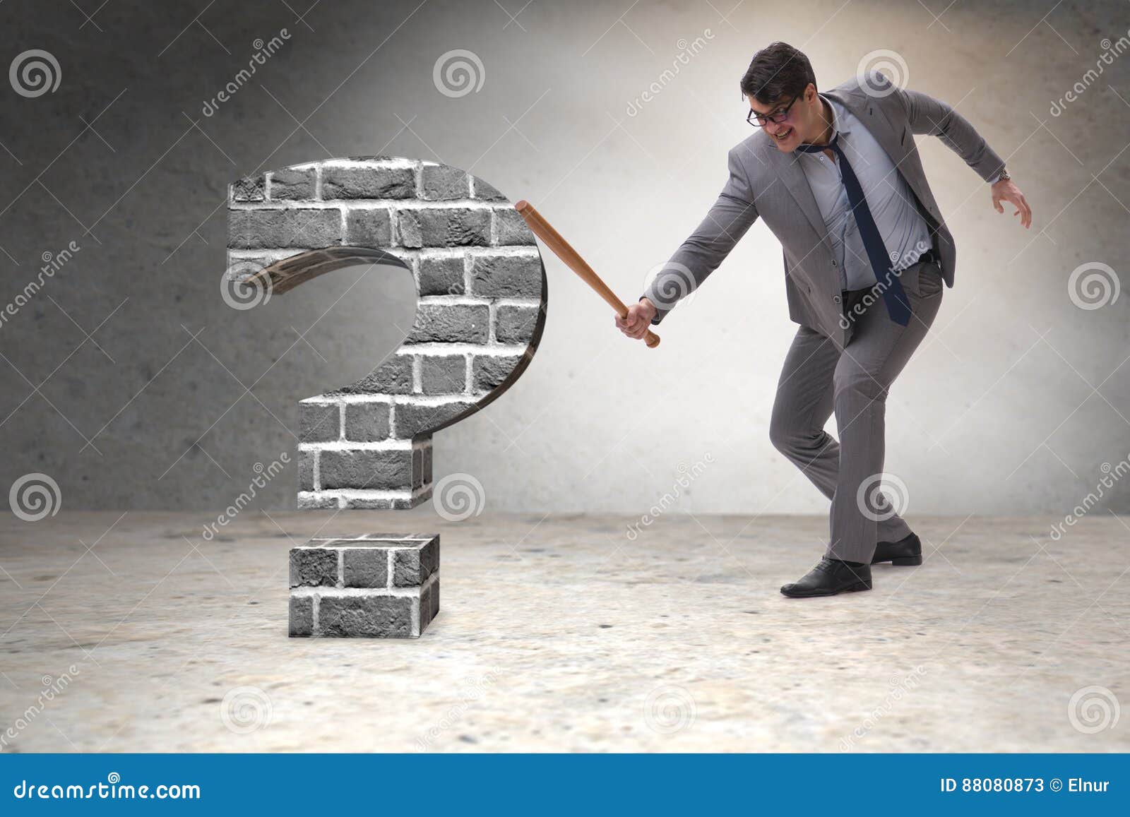 The Angry Man with Baseball Bat Hitting Question Mark Stock Image ...