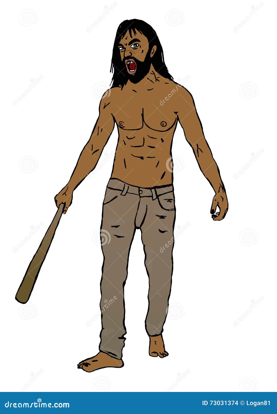 Angry man with bat stock illustration. Illustration of lethal - 73031374