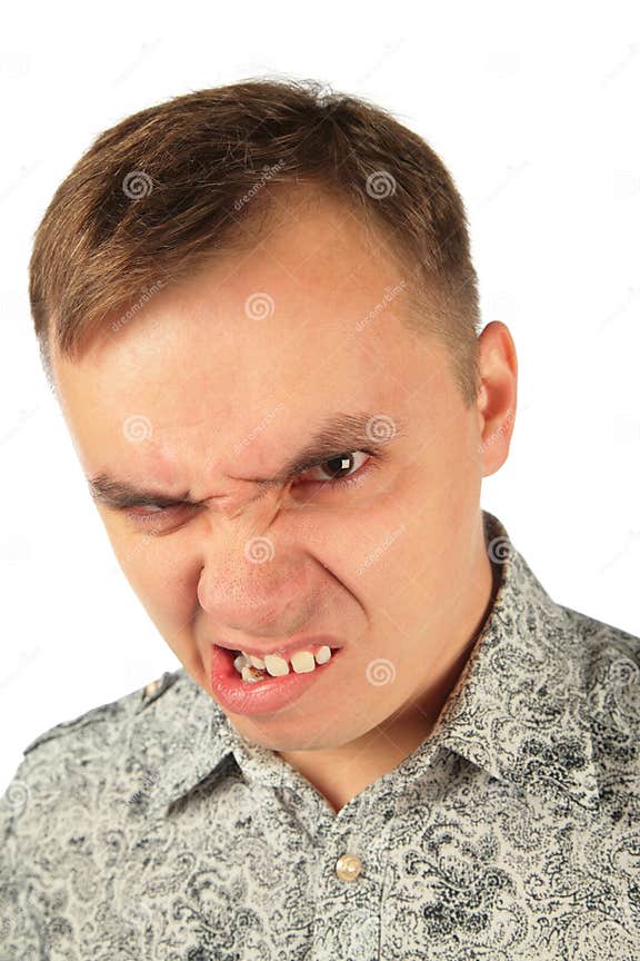 Angry man bites one s lip stock image. Image of isolated - 7095361