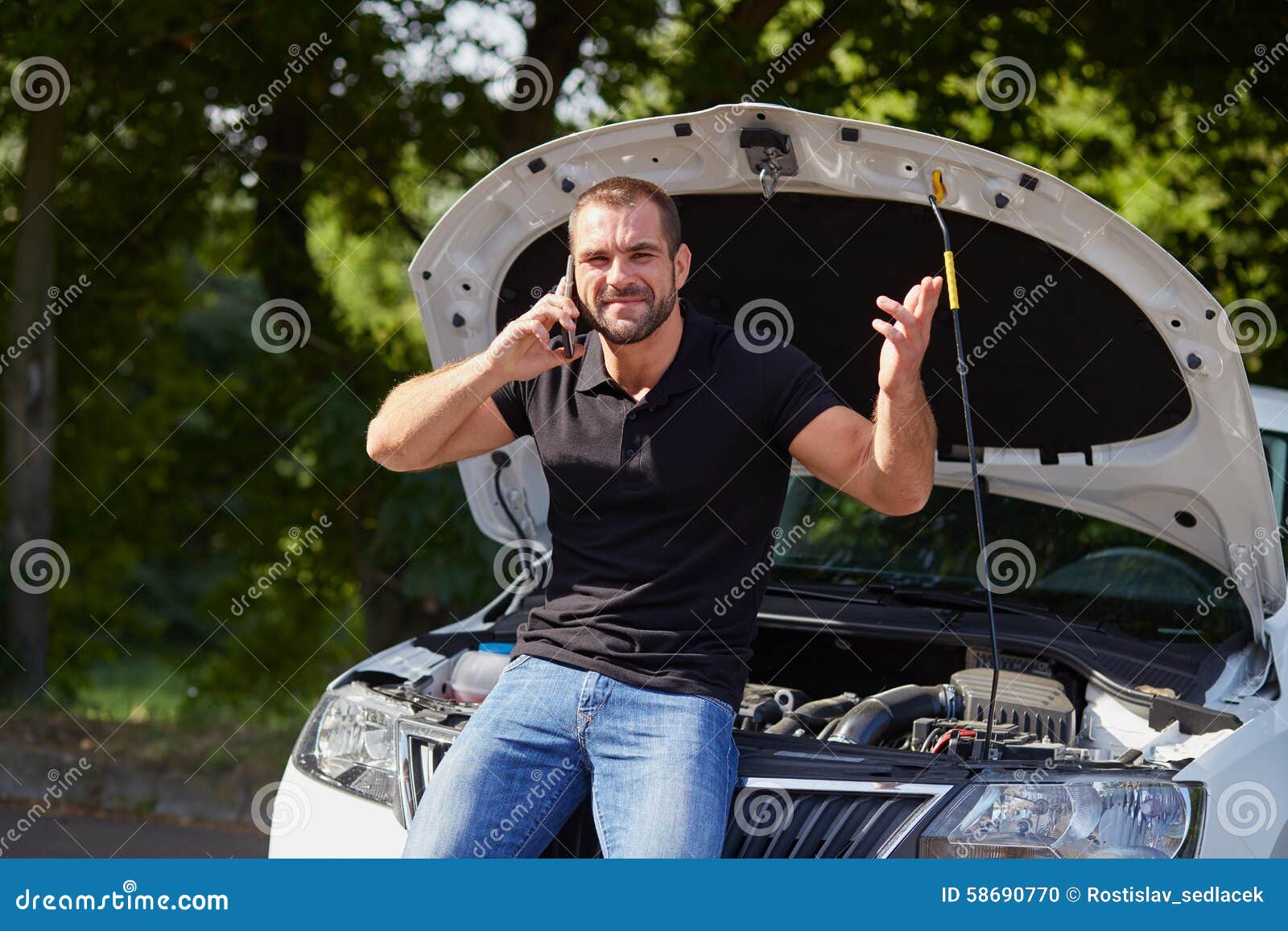 Angry Man with a Broken Car Stock Photo - Image of transport, problem ...