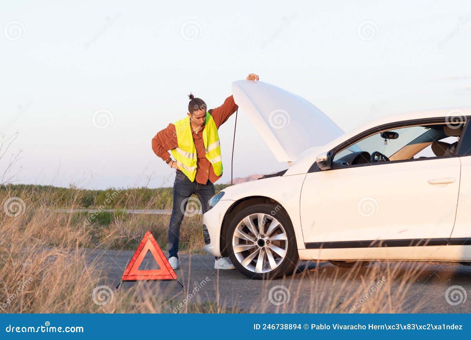 Angry Man Checking His Broken Car Engine To Fix it for Going Back Home ...