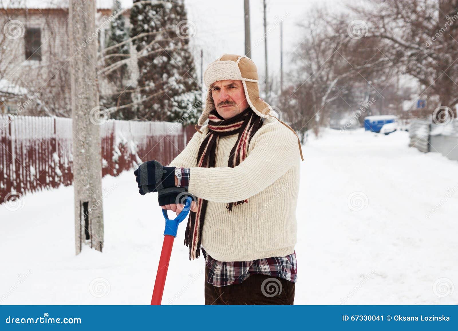 Angry man clears snow stock image. Image of cold, jacket - 67330041
