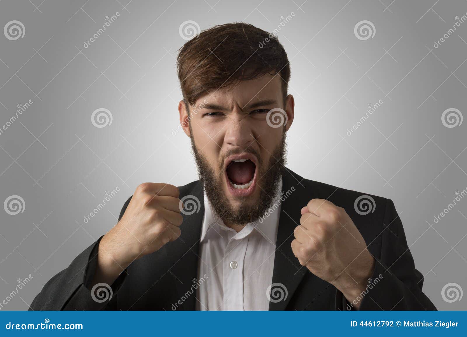 Angry Man with Clenched Fists Stock Photo - Image of beard, fists: 44612792