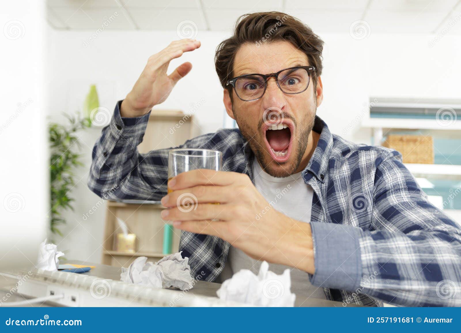 Angry Man at Computer Making Violent Gesture Stock Image - Image of ...