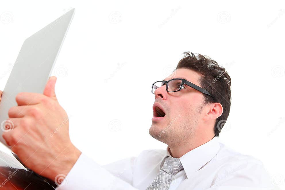 Angry man with computer stock photo. Image of anger, office - 54525856