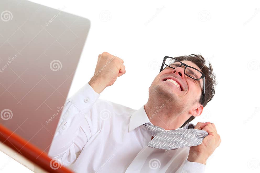 Angry man with computer stock photo. Image of isolated - 54526864