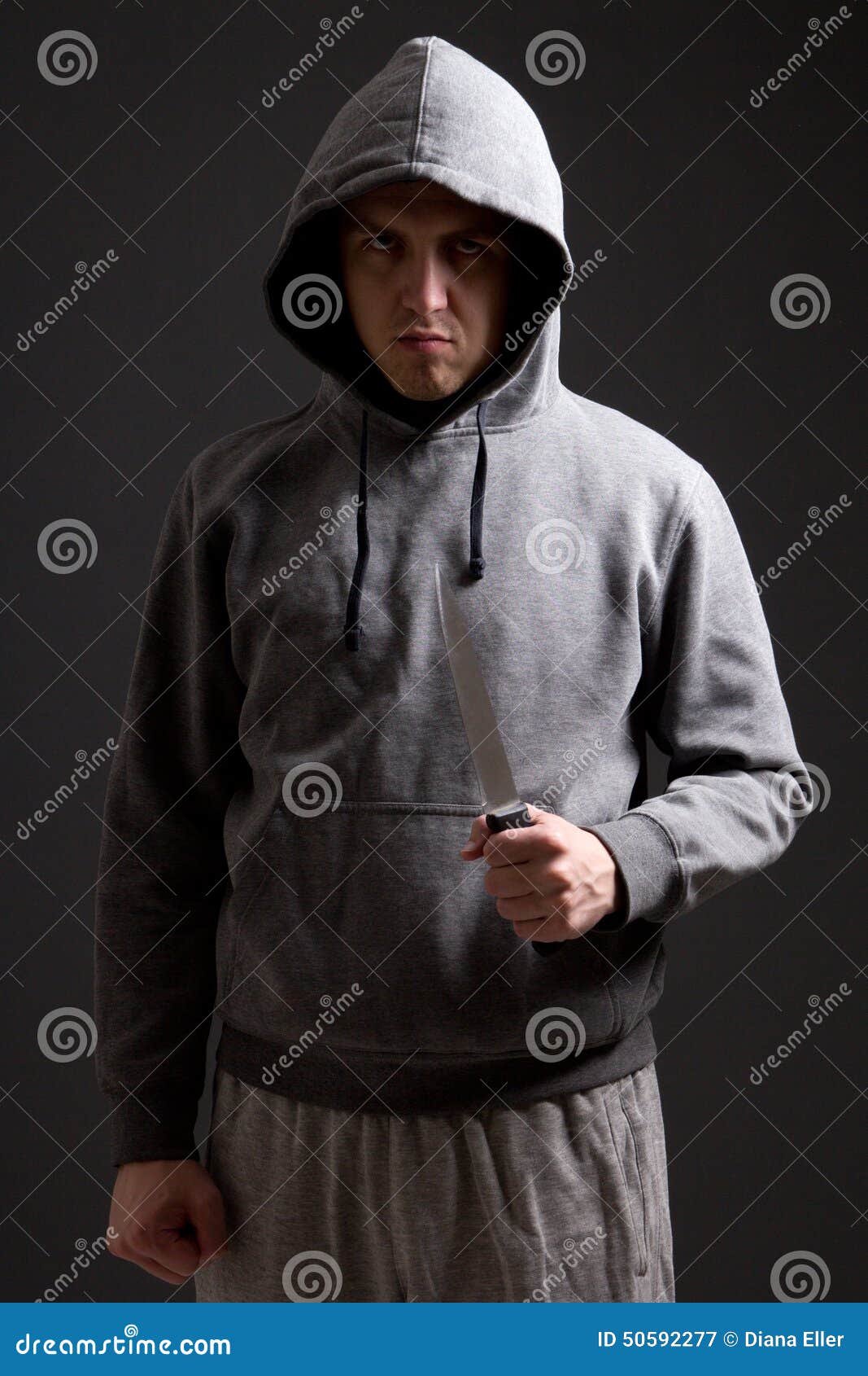 Angry Man Criminal with Knife Over Grey Stock Image - Image of dark ...